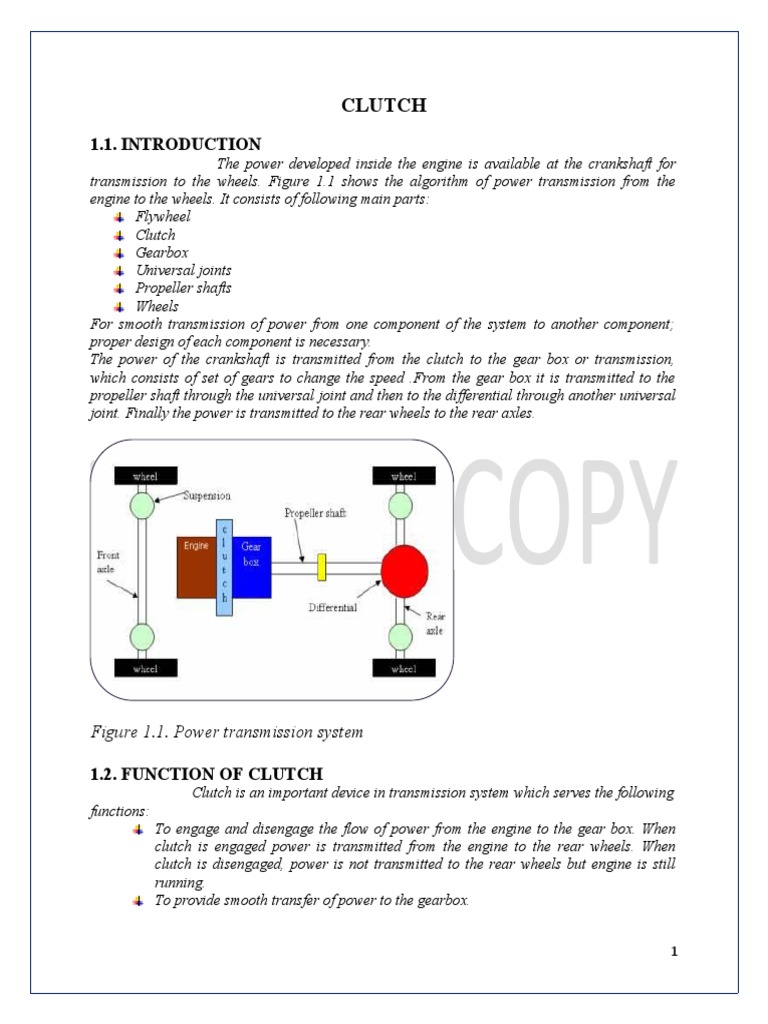 Clutch: The Power Developed Inside The Engine Is Available at The ...