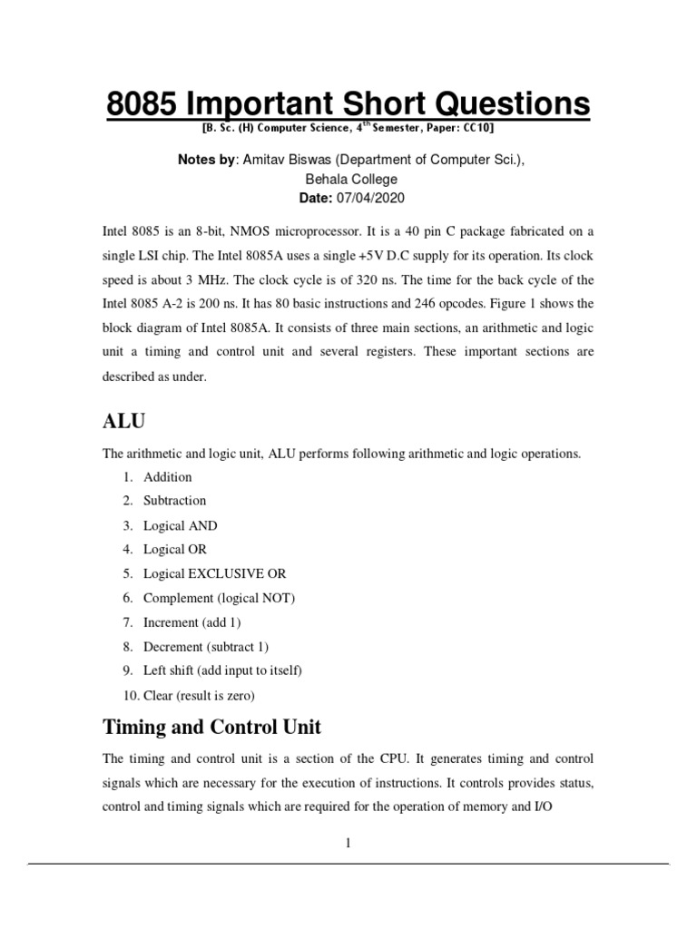 8085 Important Short Questions (Part-1) | Download Free PDF | Central Processing Unit ...