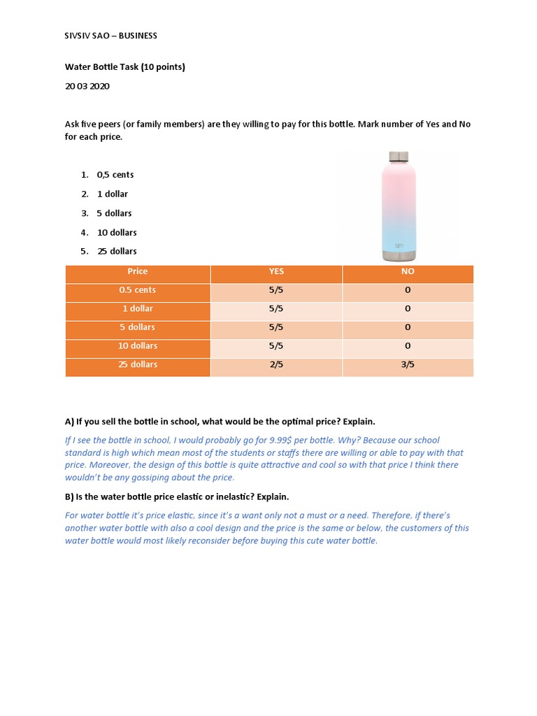Water Bottle Task (10 Points) : Sivsiv Sao - Business | PDF