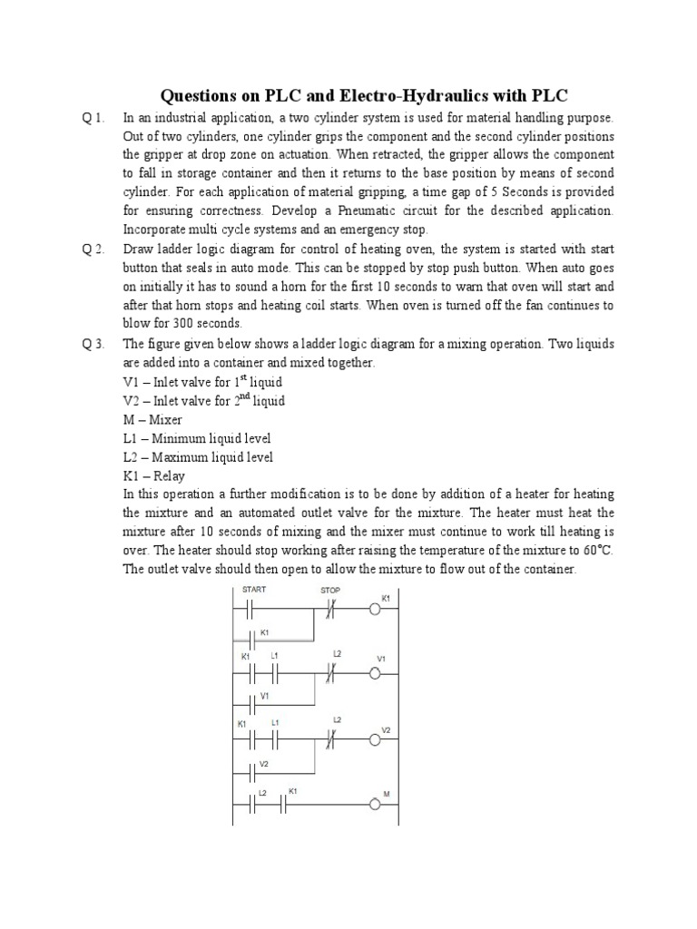 Questions On PLC and Electro-Hydraulics With PLC PDF | PDF ...
