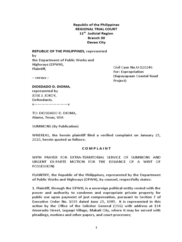 Expropriation Proceedings for KCRP | PDF | Eminent Domain | Pleading