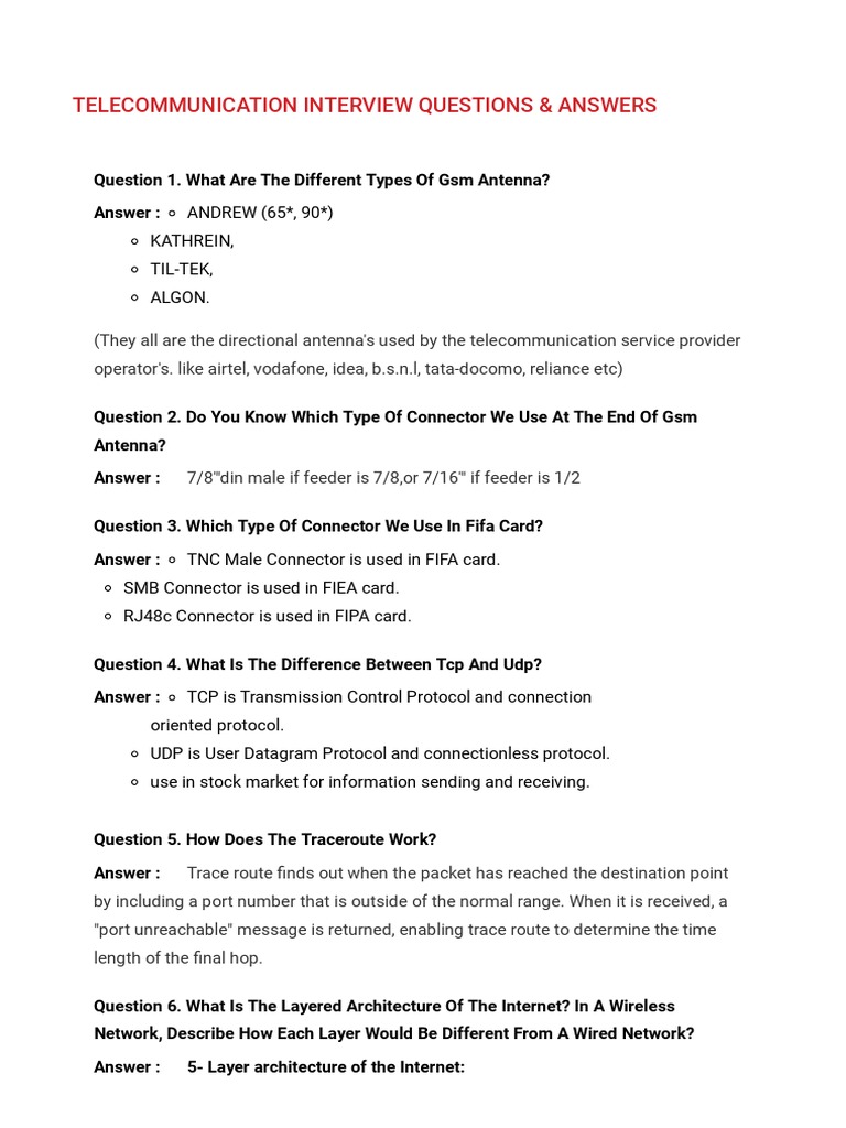 Telecommunication Interview Questions & Answers | PDF | Channel Access ...