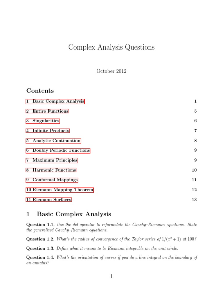 Complex Analysis Questions: October 2012 | Download Free PDF | Holomorphic Function | Complex ...