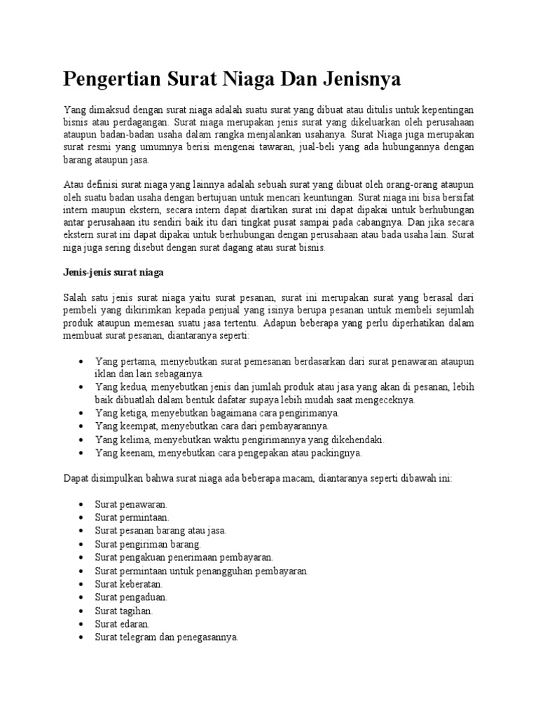 Pengertian Surat Niaga Dan Jenisnya | PDF | Hukum