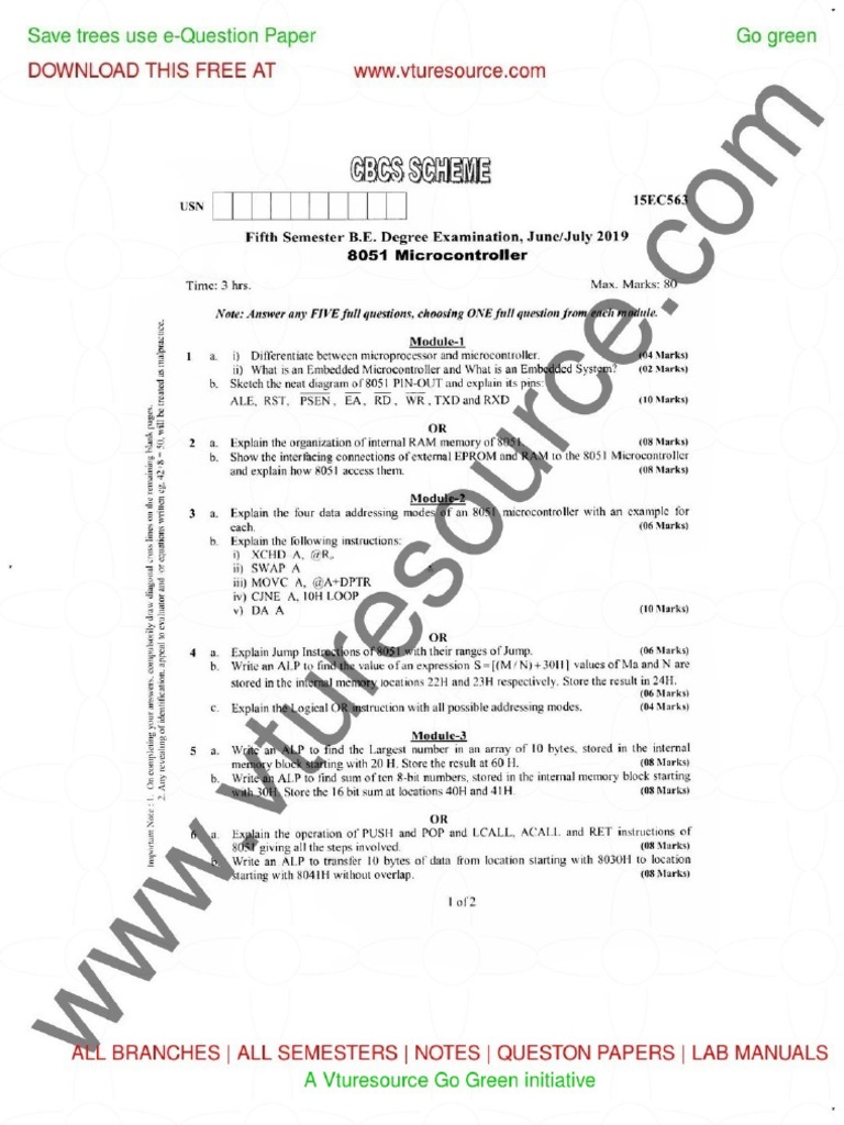 July-2019-Microcontroller Question Paper | PDF