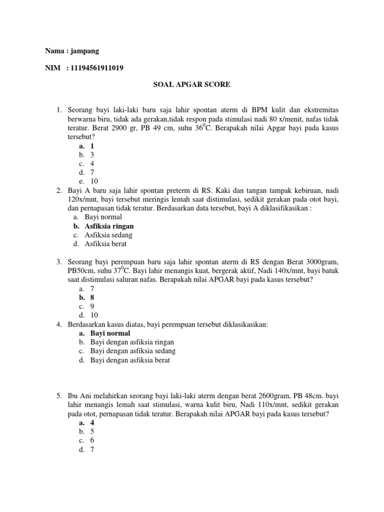 Soal Apgar Score Dan Down Score | PDF