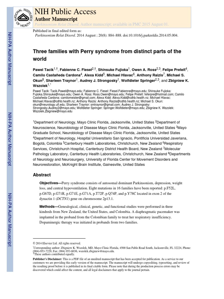 NIH Public Access: Three Families With Perry Syndrome From Distinct ...