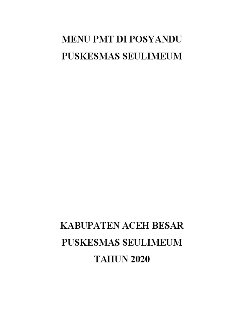 Menu PMT Posyandu Puskesmas Seulimeum | PDF