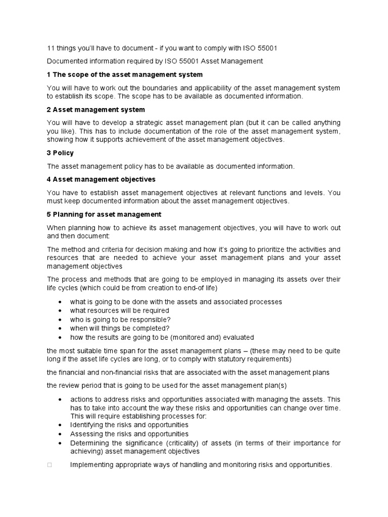 Documented Information For ISO 55001 | PDF | Asset Management | Risk