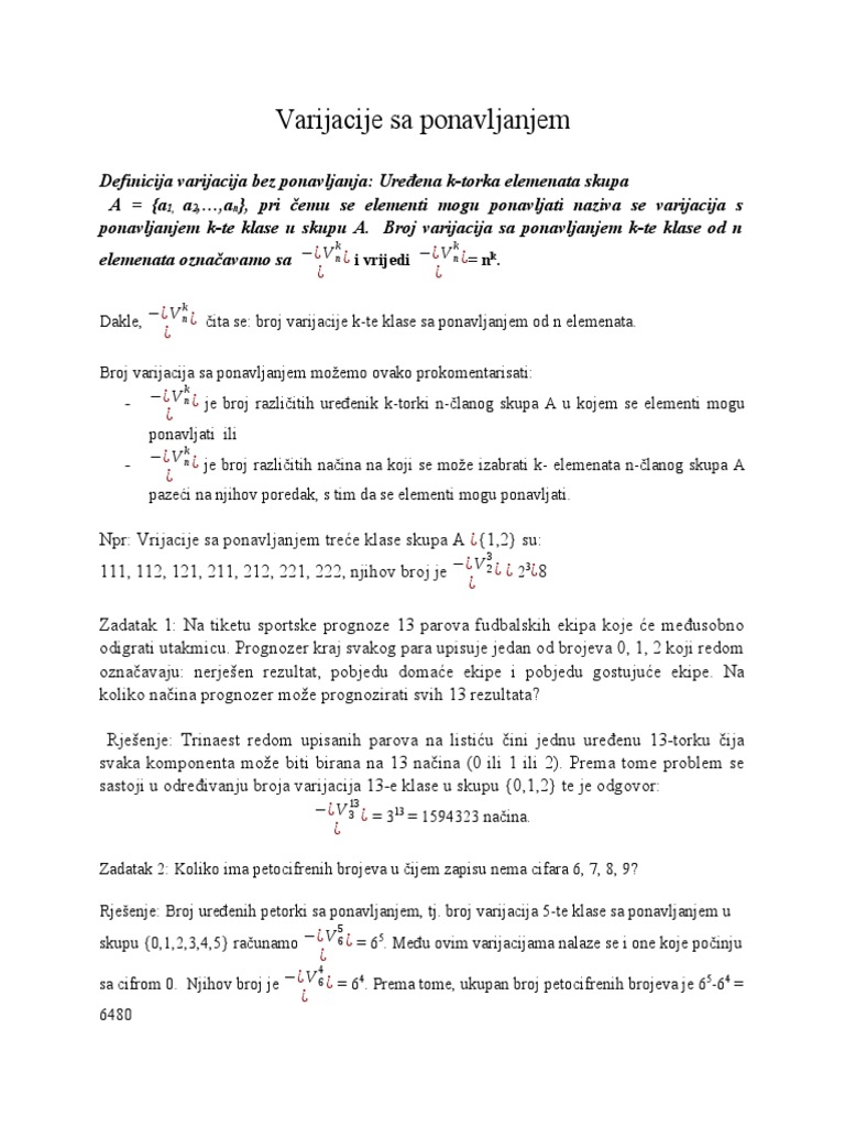 Varijacije Sa Ponavljanjem | PDF