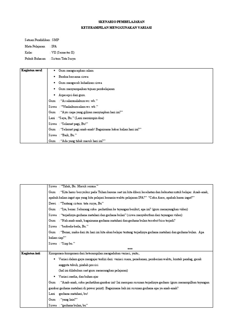 Skenario Keterampilan Menggunakan Variasi | PDF