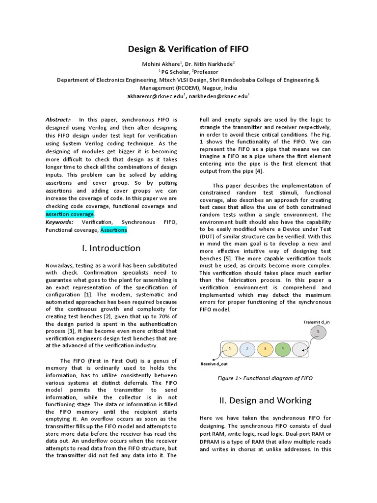 Verification of a Synchronous FIFO Design Using Assertions and Functional Coverage Analysis ...