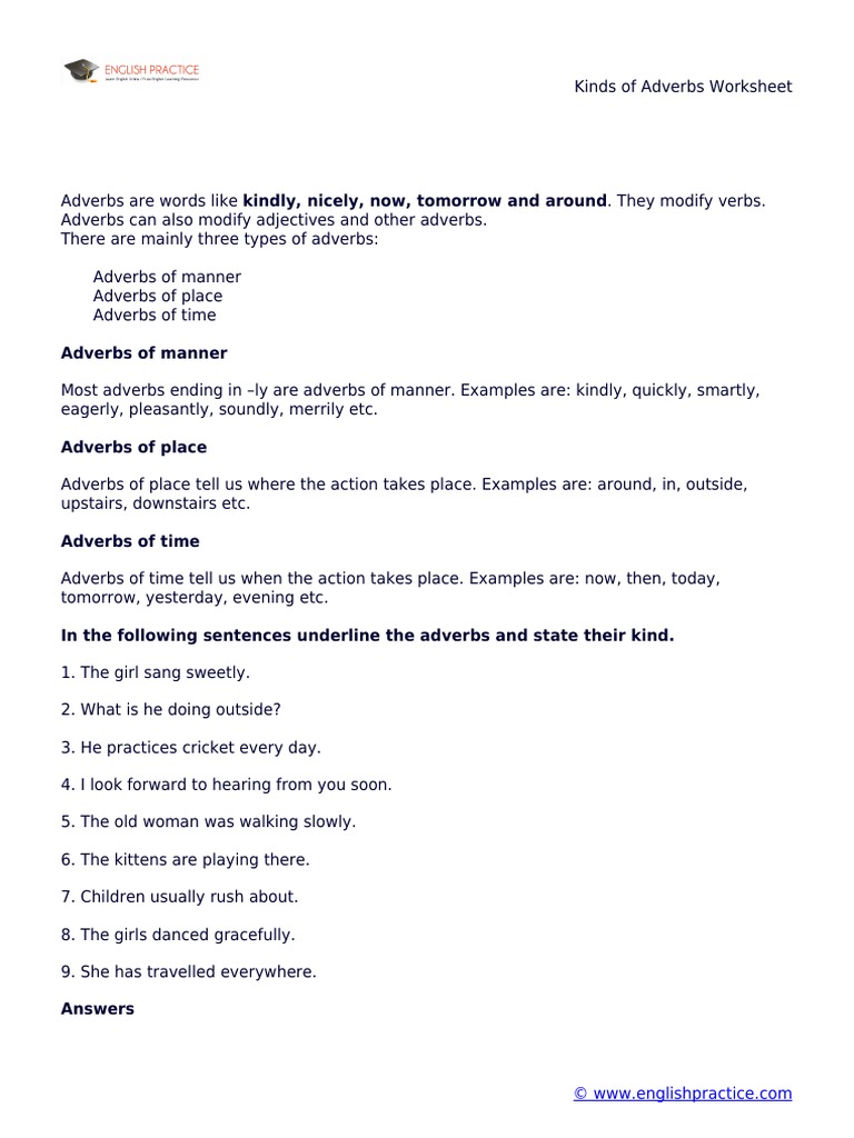 Kinds of Adverbs Worksheet | PDF