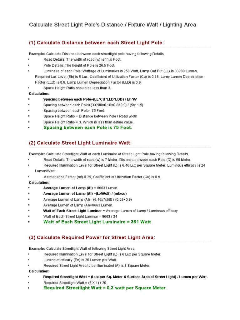 Street Light Design and Calculation Guide | PDF