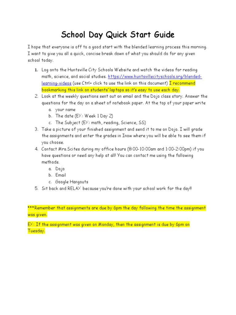 School Day Quick Start Guide | PDF | Career & Growth