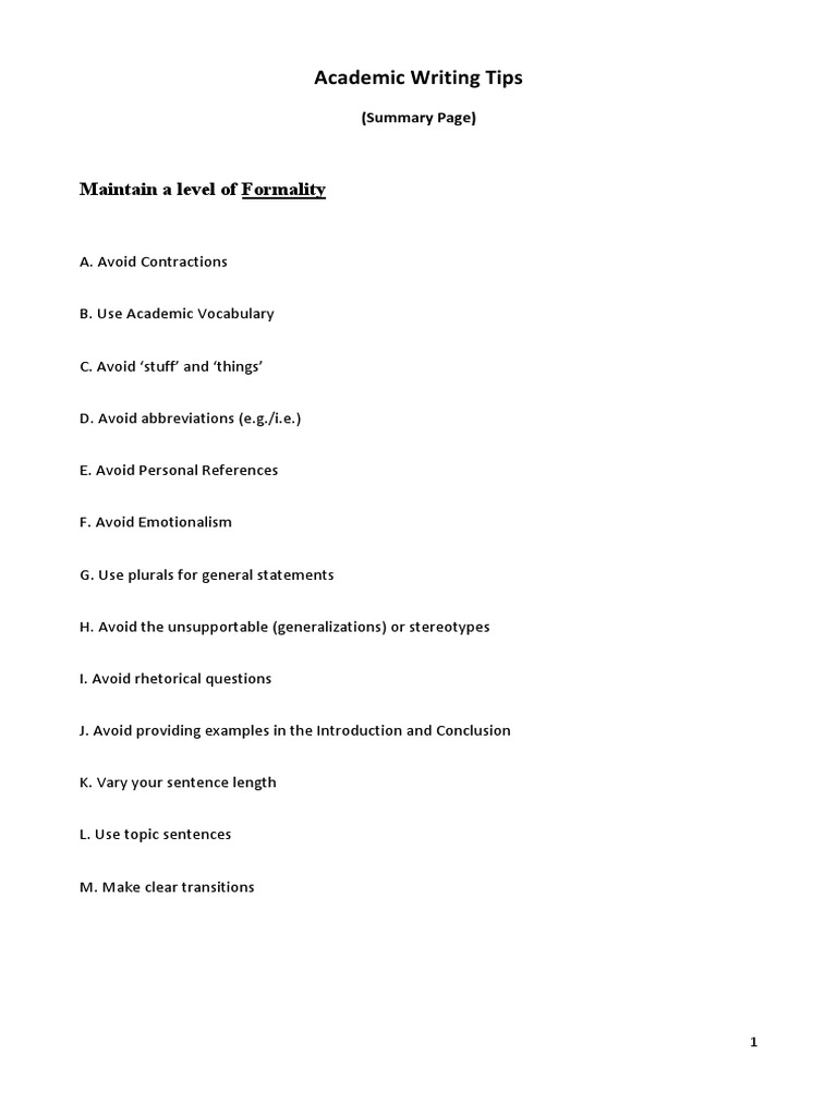Academic Writing Tips: Maintain A Level of Formality | PDF | Essays ...