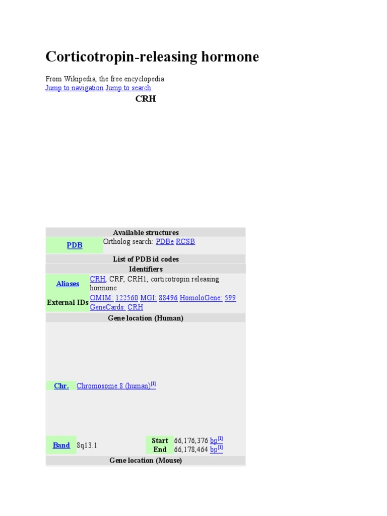 Corticotropin-Releasing Hormone: From Wikipedia, The Free Encyclopedia ...