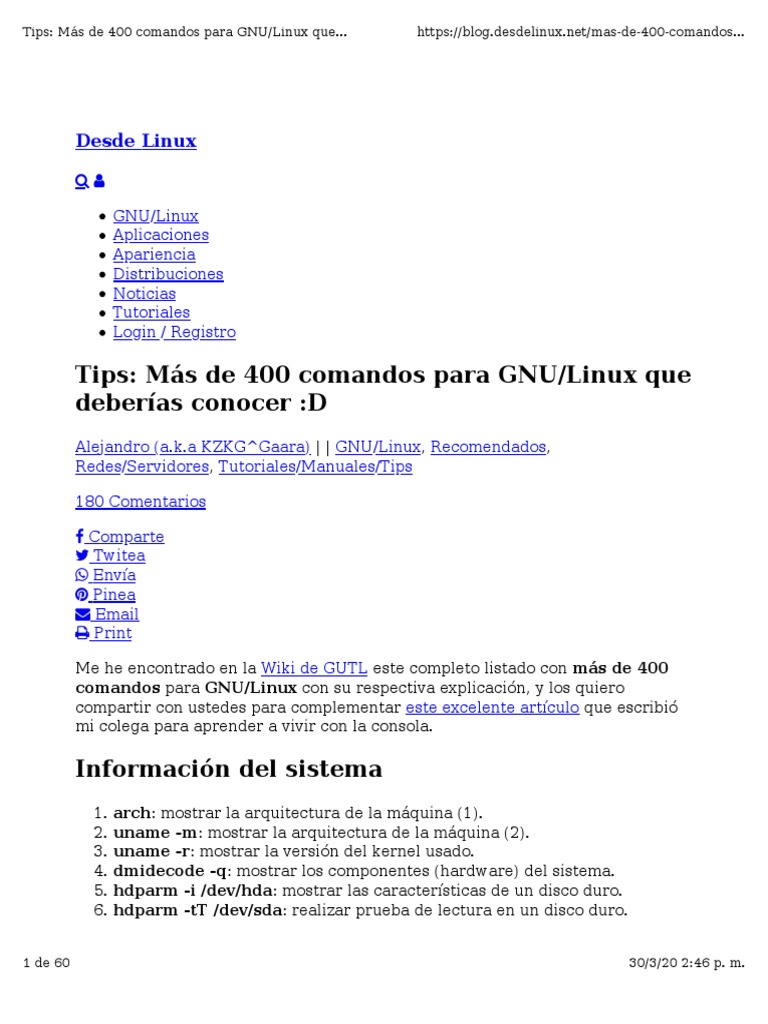 Tips: Más de 400 Comandos para GNU Linux Que Deberías Conocer :D | PDF | Archivo de computadora ...