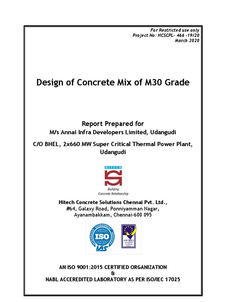 Design of Concrete Mix of M30 Grade: Report Prepared For | PDF ...