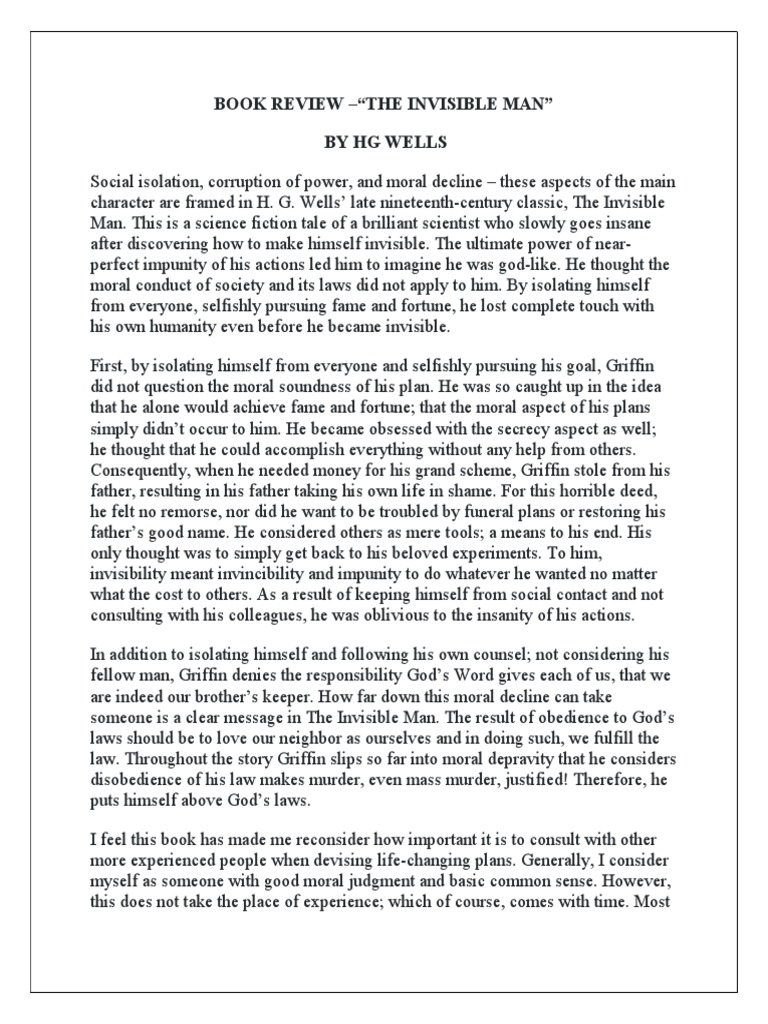 Book Review The Invisible Man by HG WELLS PDF | PDF | H. G. Wells | Wisdom
