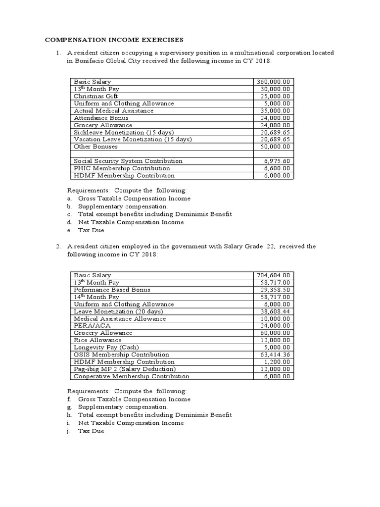 COMPENSATION INCOME CALCULATIONS | PDF | Income | Taxes