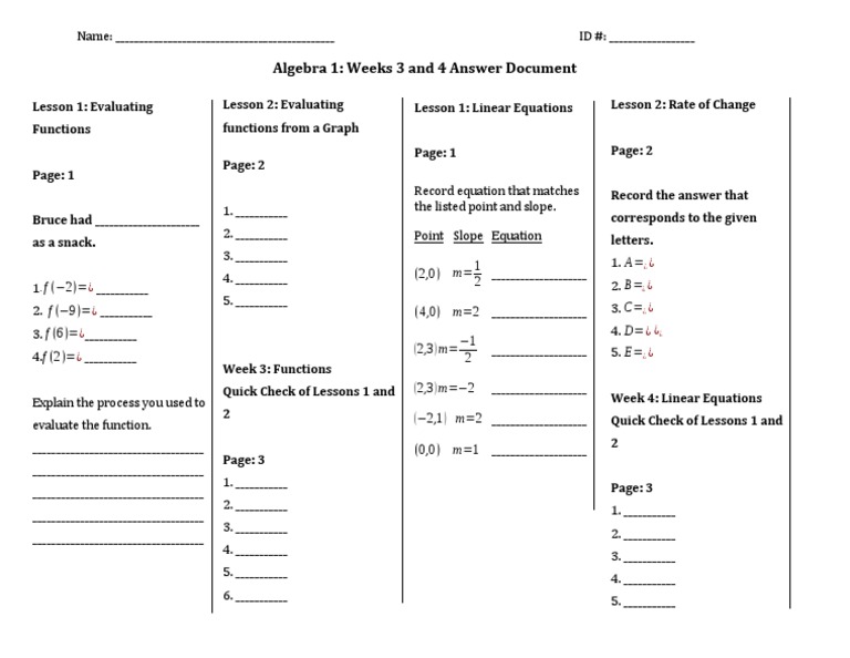 Algebra Weeks 3 and 4 Answer Document | PDF | Equations | Derivative