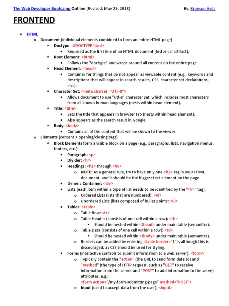The Web Developer Bootcamp Outline (BA) - 2018-05-29 | PDF | Html ...