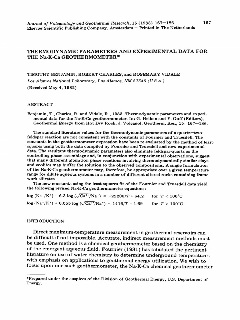Thermodynamic Parameters and Experimental Data For The Na-K-Ca ...