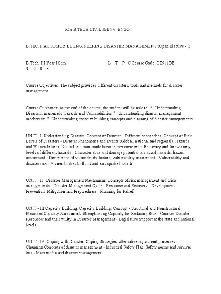 DM Syllabus | PDF | Emergency Management | Hazards