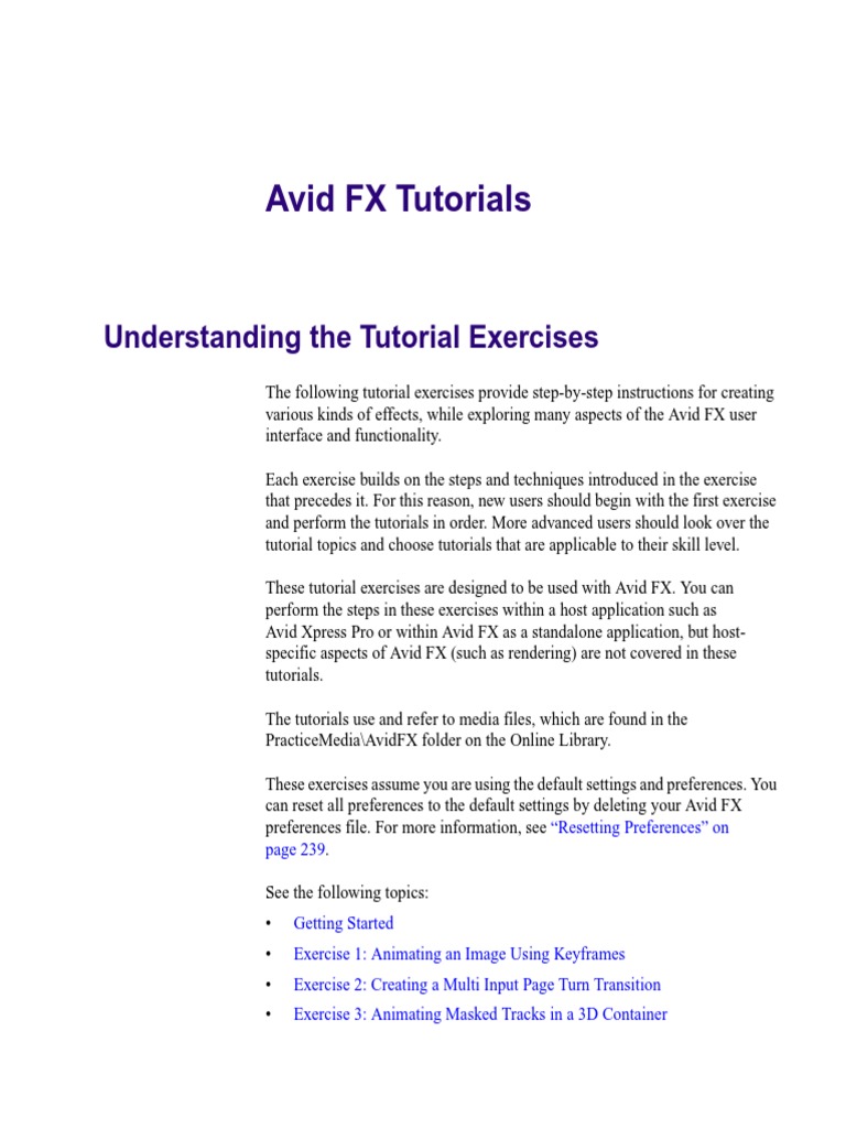 Avid FX Tutorials: Understanding The Tutorial Exercises | PDF | 3 D ...