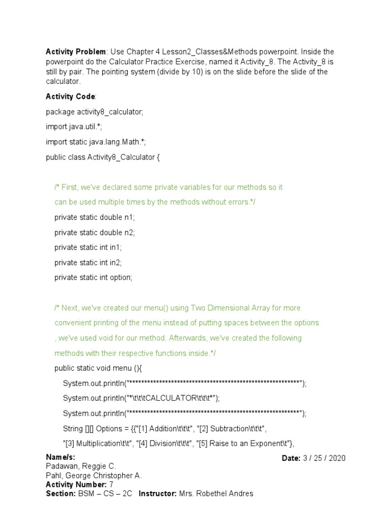 Activity Problem: Use Chapter 4 Lesson2 - Classes&Methods Powerpoint ...