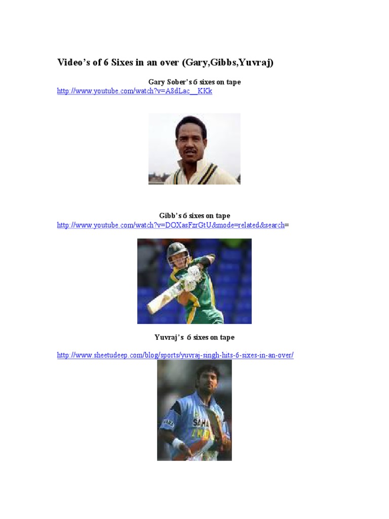 6 Sixes in an Over: Videos of Legends | PDF | Games & Activities