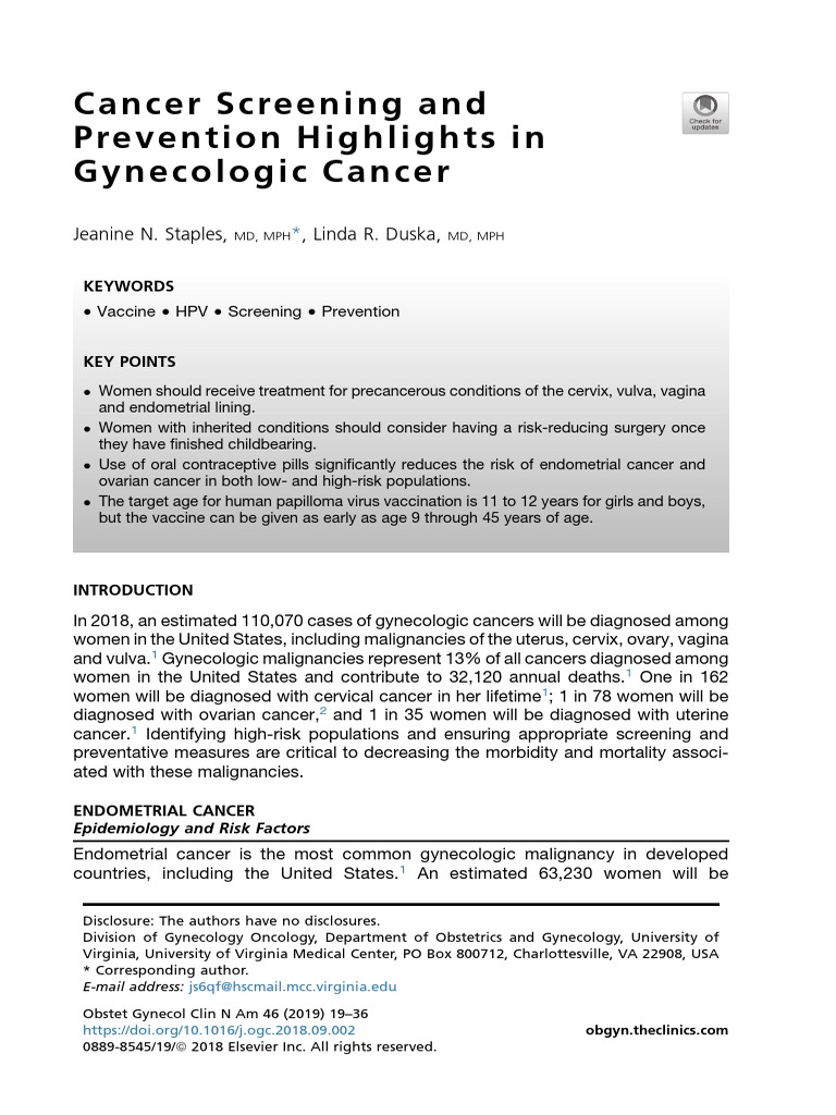 Preventing and Screening for Gynecologic Cancers: Key Strategies for ...