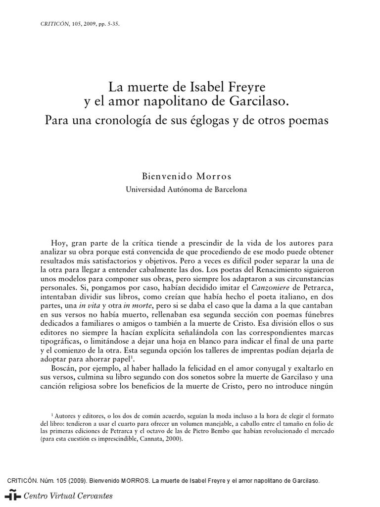 La Muerte de Isabel Freyre y Las Églogas de Garcilaso de La Vega | PDF ...