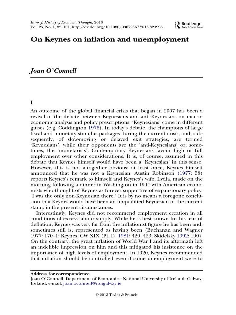 On Keynes On Inflation and Unemployment: Joan O'Connell | PDF | John ...