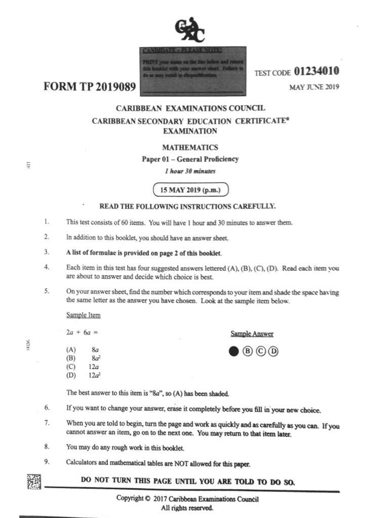 CSEC Math Paper 1 (May 2019) | PDF