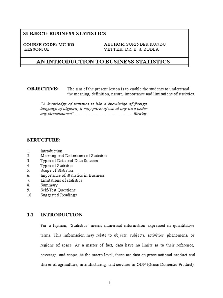 An Introduction to Business Statistics: Providing an Overview of Key ...