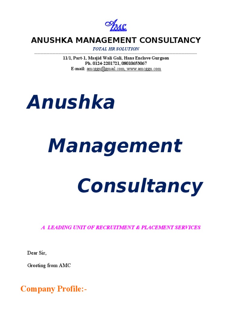 Anushka Management Consultancy Profile | PDF | Recruitment | Consultant