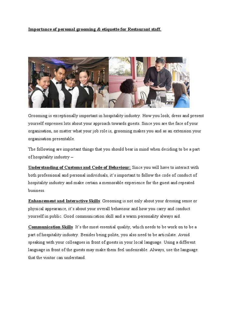 Importance of Grooming for Restaurant Staff | PDF | Etiquette | Hygiene