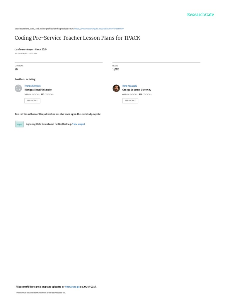 Coding Pre-Service Teacher Lesson Plans For TPACK: March 2010 | PDF ...