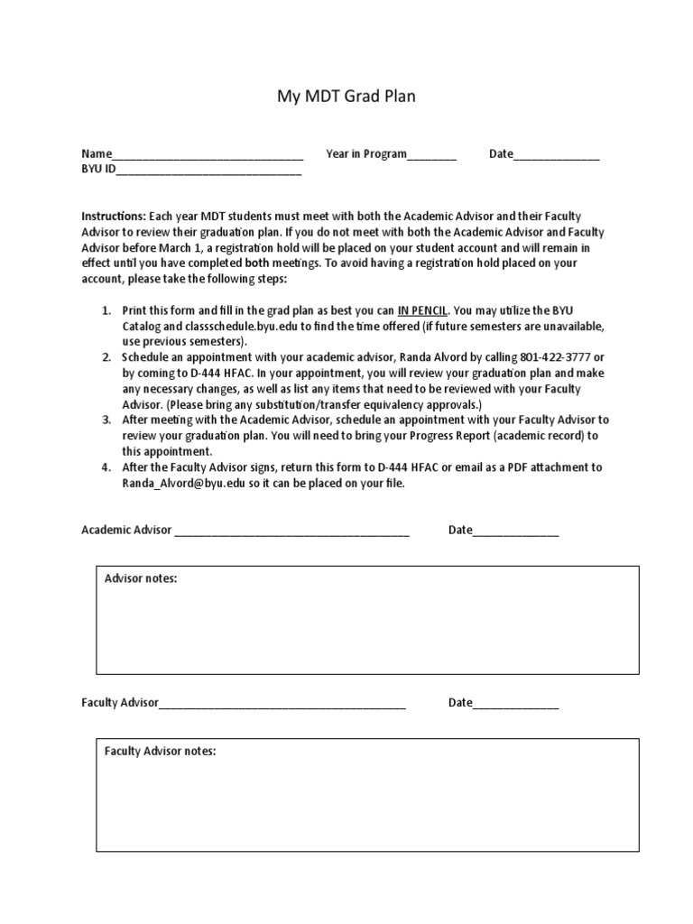 MDT Graduation Plan Instructions | PDF | Academia | Learning