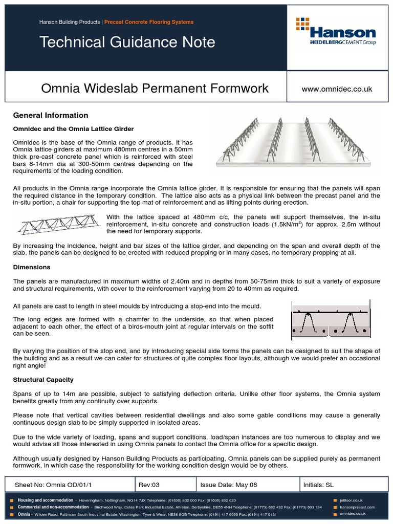 Technical Guidance Note: Omnia Wideslab Permanent Formwork | PDF ...