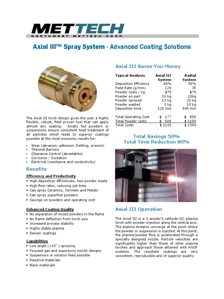 Mettech AXIAL III Thermal Spray Gun Description | PDF | Materials ...