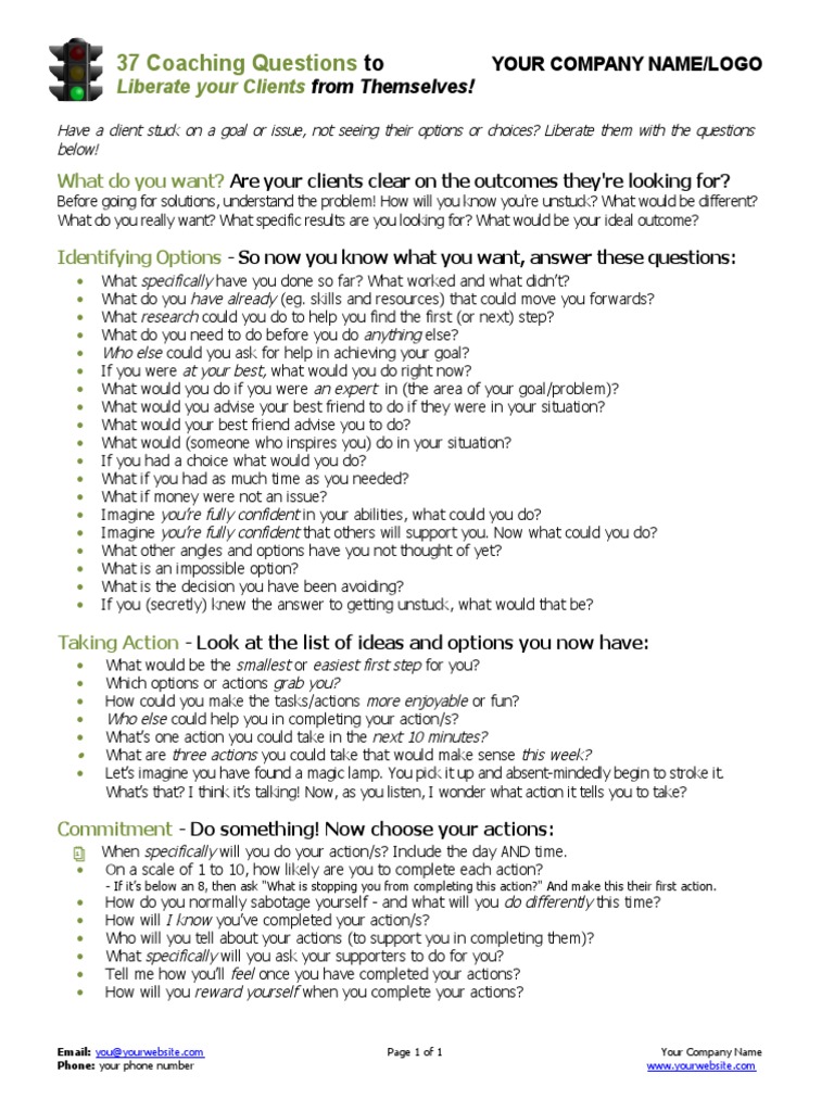 37 Coaching Questions To Liberate Your Clients - U | PDF | Goal ...