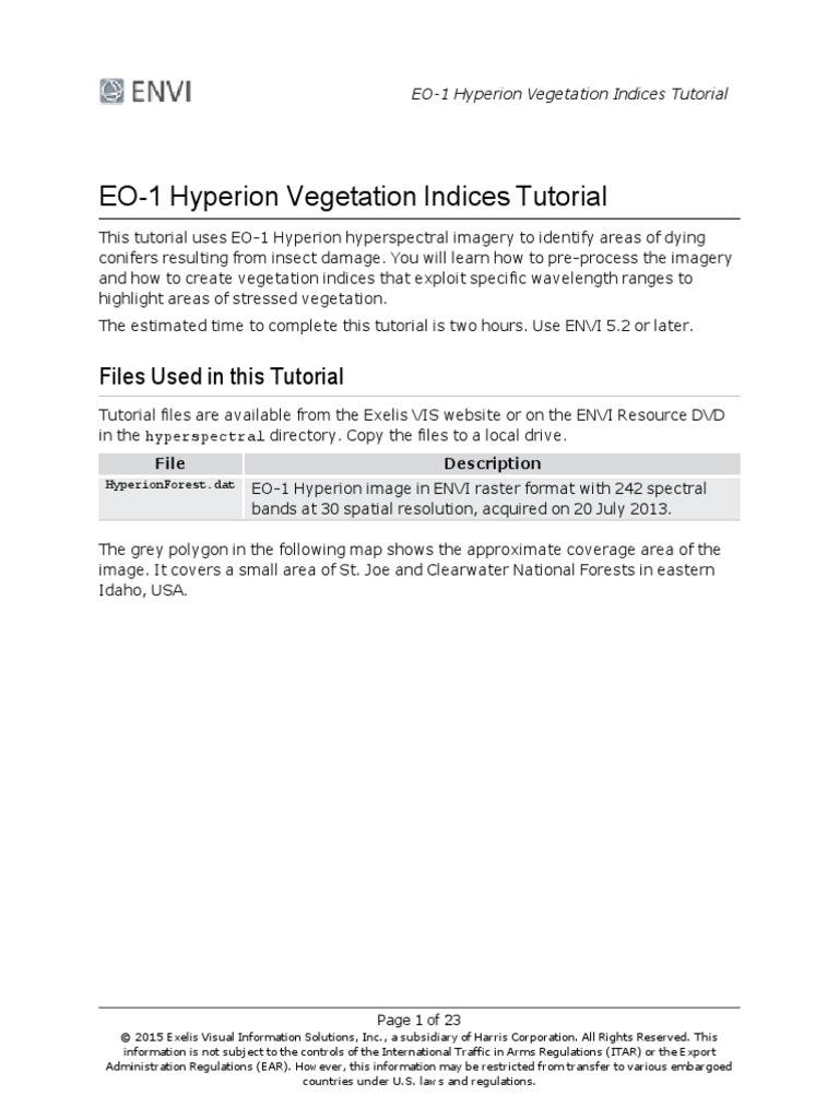 EO-1 Hyperion Vegetation Indices Tutorial: Files Used in This Tutorial | PDF | Nature
