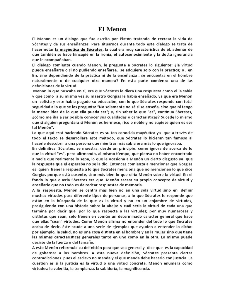 El Menon | PDF | Sócrates | Platón
