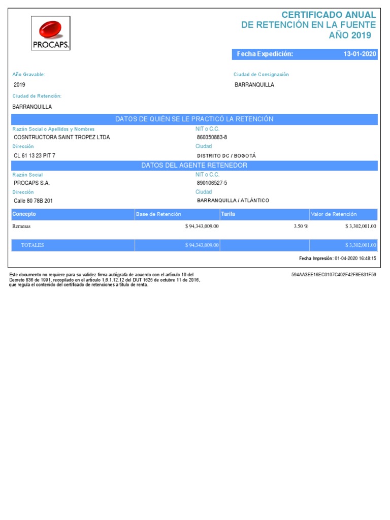 Retencion - en - La - Fuente PROCAPS | PDF