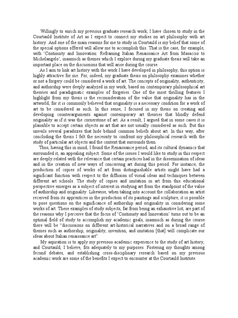 Art History Personal Statement Sample | PDF | Idea | Art History