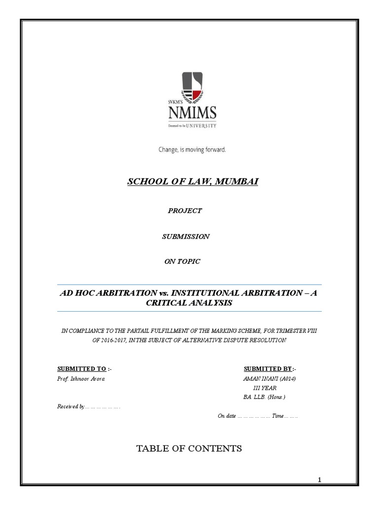 ADR PROJECT Nmims | PDF | Arbitration | Arbitral Tribunal