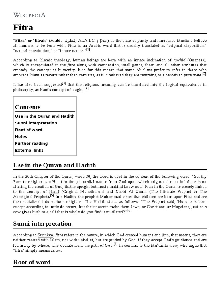 Fitra: Use in The Quran and Hadith Sunni Interpretation Root of Word ...